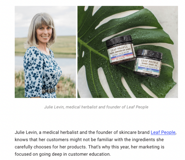 Julie Levin featured on Buffer | Leaf People Skin Care